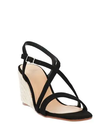 CastaÑer Suede Espadrille Wedge Sandals With Buckle Ankle Strap - Black