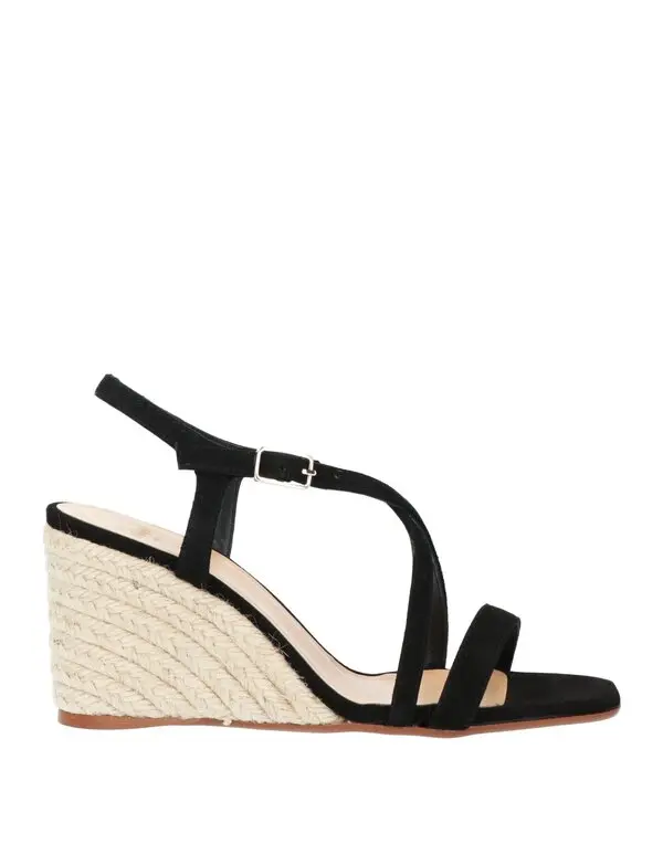 CastaÑer Suede Espadrille Wedge Sandals With Buckle Ankle Strap - Black