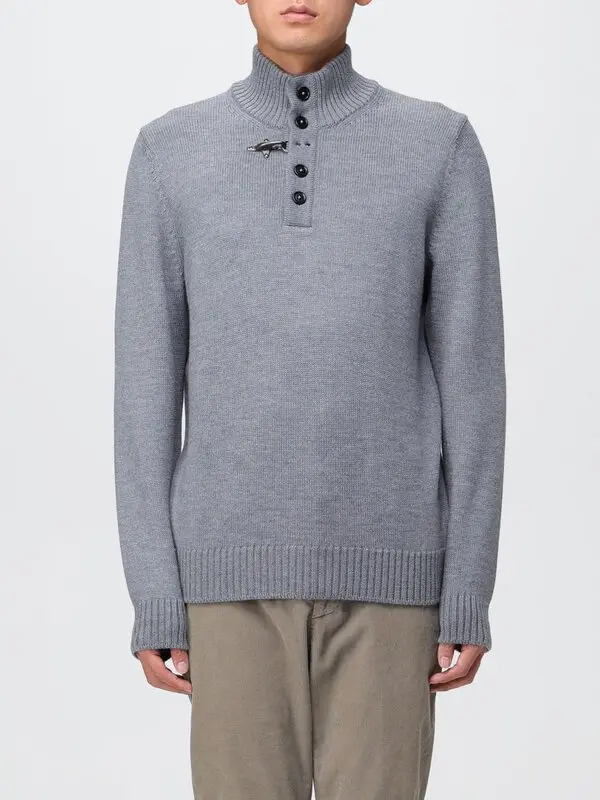 FAY Knit Sweater With Button Detail - Platinum