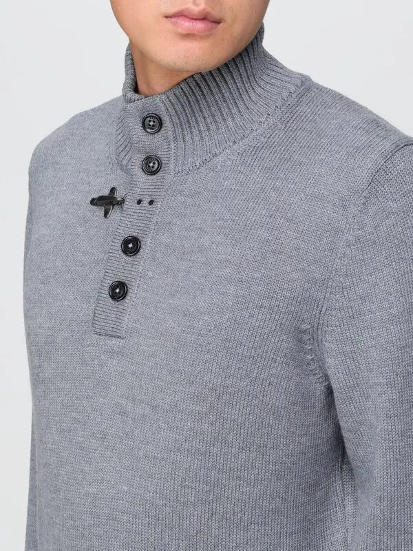FAY Knit Sweater With Button Detail - Platinum