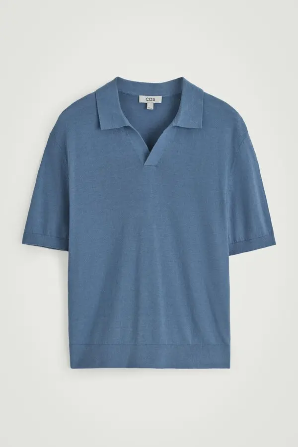 Cos Knitted Linen Polo Shirt - Blue