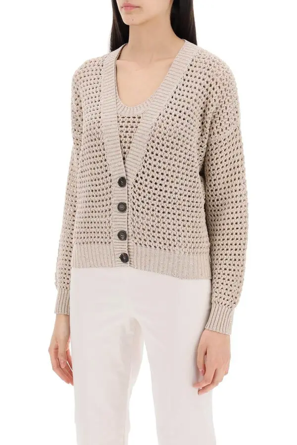 Brunello Cucinelli Knit Cardigan With A Mesh Design