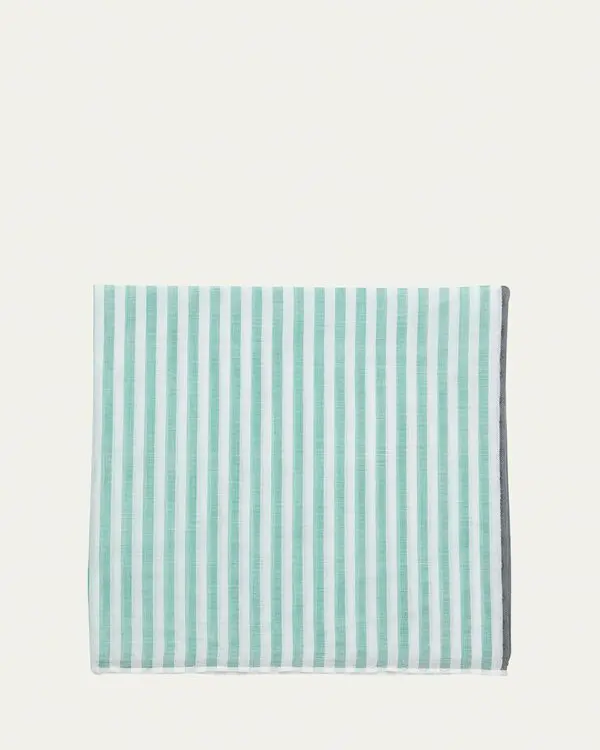 Simonnot Godard Buren Cotton Stripe Pocket Square - Dk Green