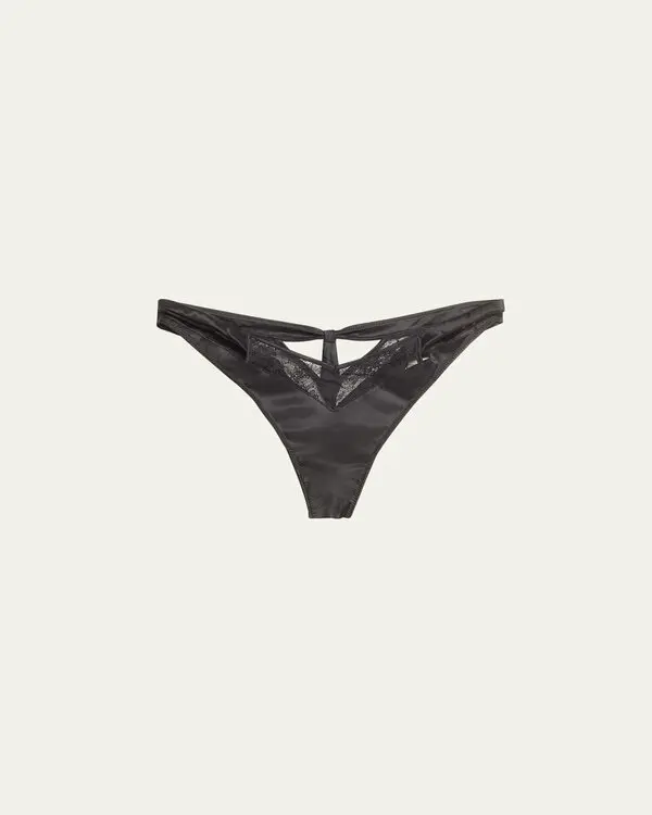 LIVY Grenelle Cutout Lace & Satin Tanga - Black