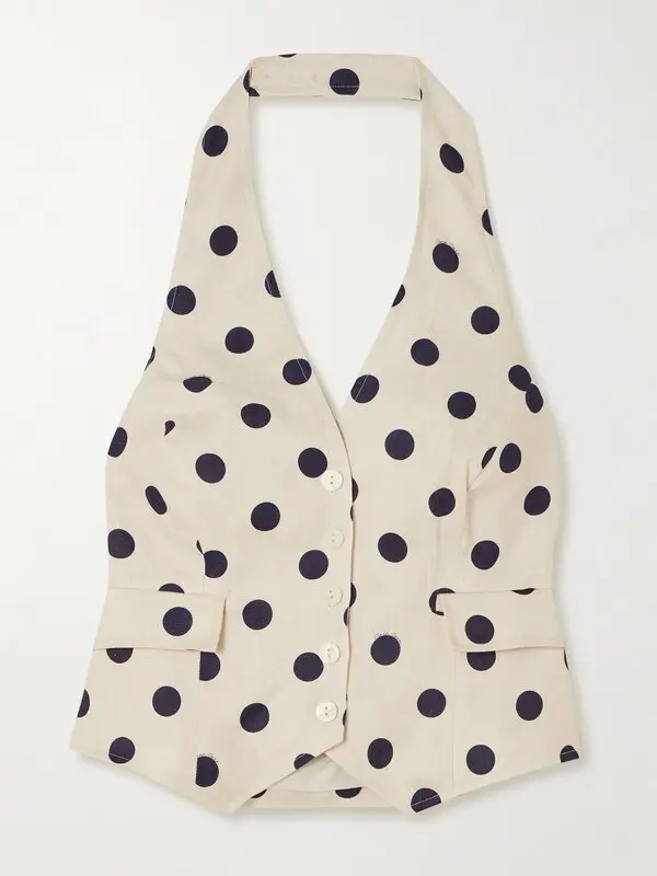 Cara Cara Prescott Polka-dot Linen Halterneck Top