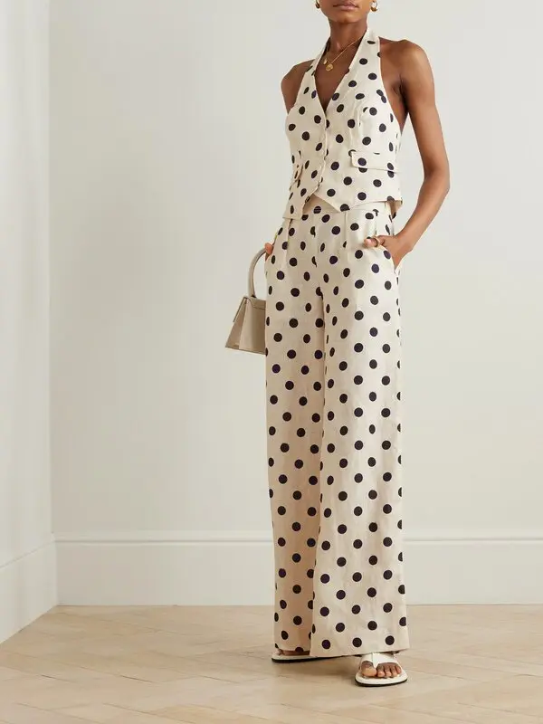 Cara Cara Prescott Polka-dot Linen Halterneck Top