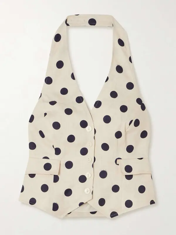 Cara Cara Prescott Polka-dot Linen Halterneck Top