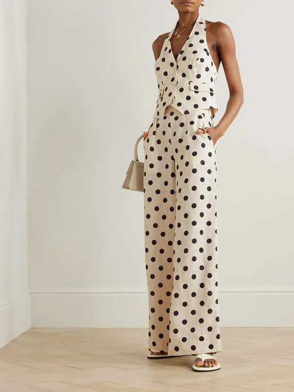 Cara Cara Prescott Polka-dot Linen Halterneck Top