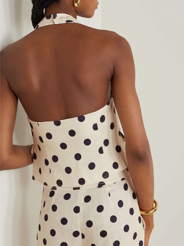 Cara Cara Prescott Polka-dot Linen Halterneck Top