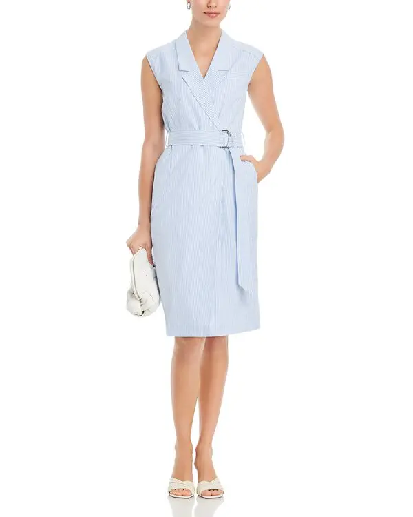 Hugo Boss Striped Seersucker Wrap Dress