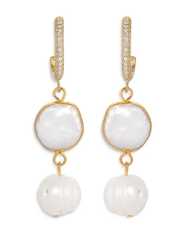 Ettika Cultured Freshwater Pearl And Zirconia Double Drop Earrings - White/gold