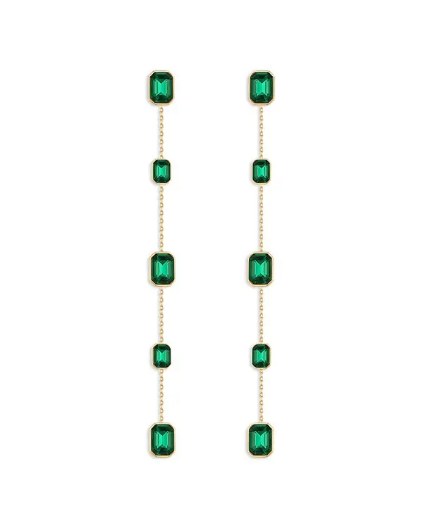 Ettika Crystal Linear Drop Earrings - Green/gold