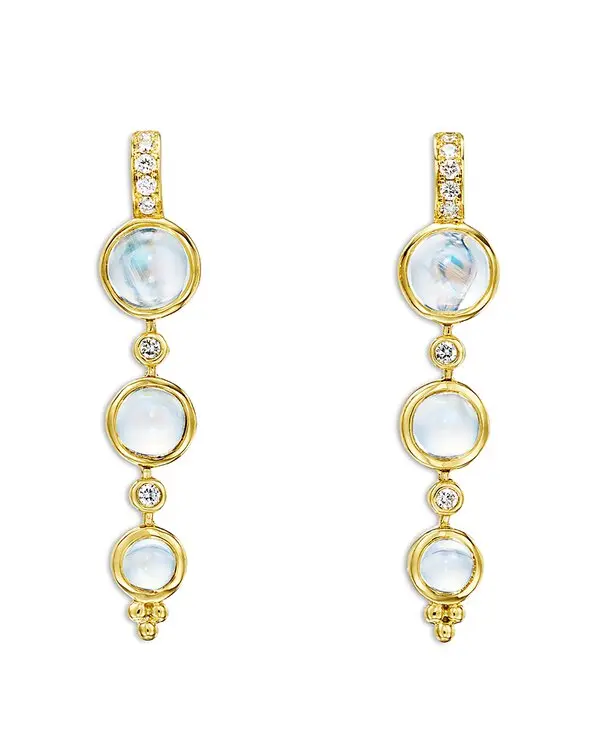 Temple St. Clair 18k Yellow Gold, Blue Moonstone And Diamond Triple Lunar Drop Earrings - Gold/white