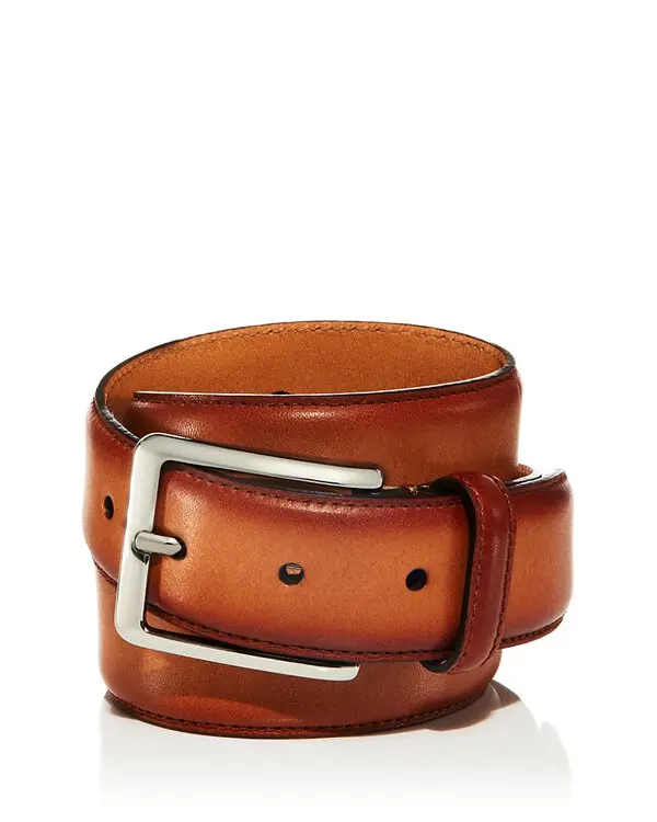 Bloomingdale'S Square Buckle Italian Leather Belt - Cognac