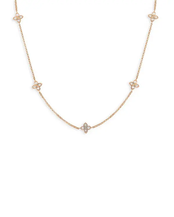 Roberto Coin 18k Diamond Flower Station Necklace - Rose Gold