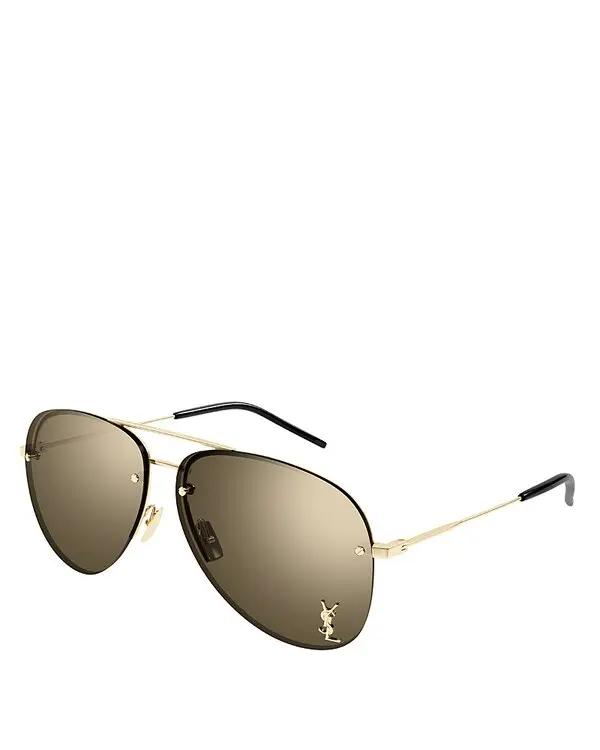 Saint Laurent Classic 11 M Brow Bar Aviator Sunglasses - Gold/tan Mirrored Solid