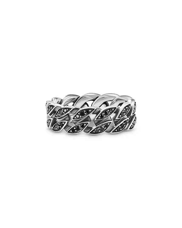 David Yurman Curb Chain Band Ring With Diamonds - Black