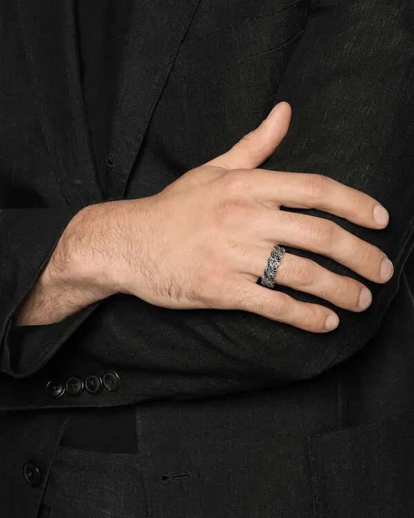 David Yurman Curb Chain Band Ring With Diamonds