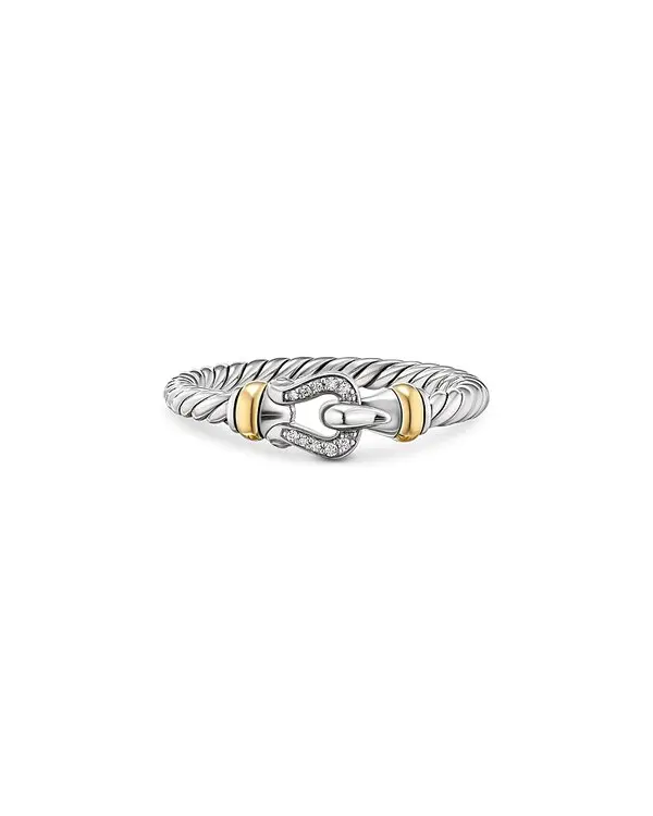 David Yurman Petite Buckle Ring In Sterling Silver, 18k Yellow Gold And Diamonds - Silver/gold