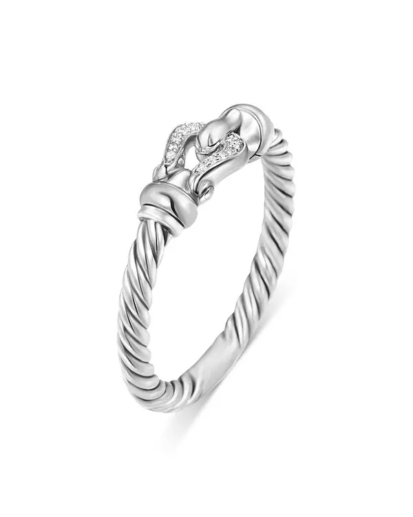 David Yurman Sterling And Diamond Petite Buckle Ring - Silver