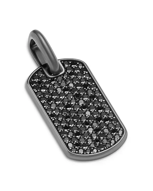 David Yurman Chevron Tag In Titanium With Sterling Silver And Diamonds, 27mm - Black