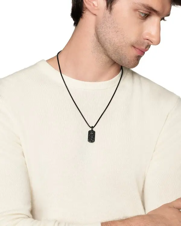 David Yurman Chevron Tag In Titanium With Sterling Silver And Diamonds, 27mm - Black