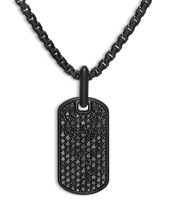 David Yurman Chevron Tag In Titanium With Sterling Silver And Diamonds, 27mm - Black