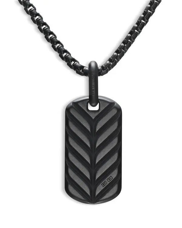 David Yurman Chevron Tag In Titanium With Sterling Silver And Diamonds, 27mm - Black