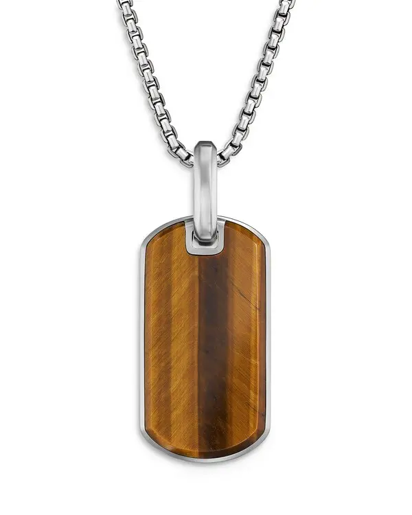 David Yurman Chevron Tag With Tiger's Eye - Brown/silver
