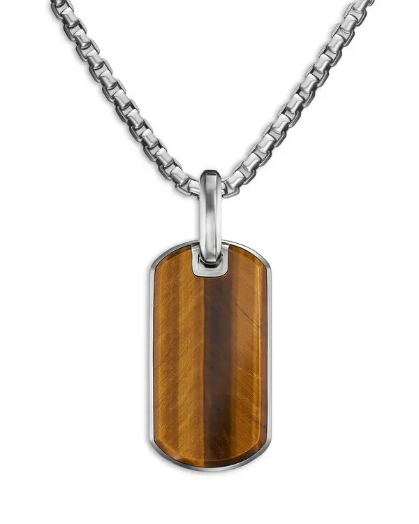 David Yurman Chevron Tag With Tiger's Eye - Brown/silver