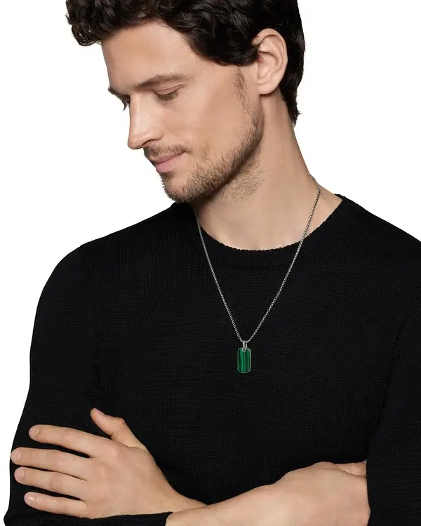 David Yurman Chevron Sterling Silver Tag With Gemstone - Malachite