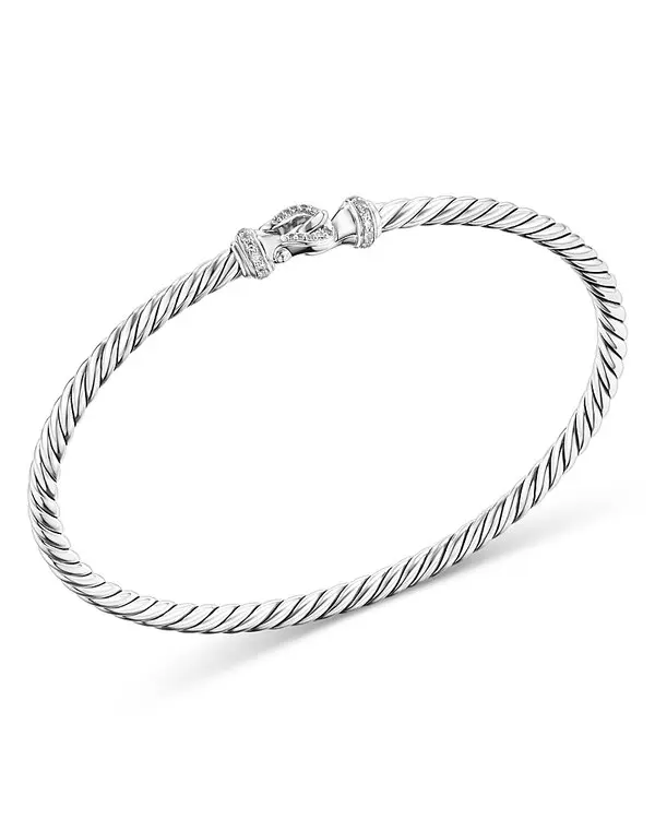 David Yurman Sterling Classic Cable Pave Diamond Buckle Bracelet - Silver