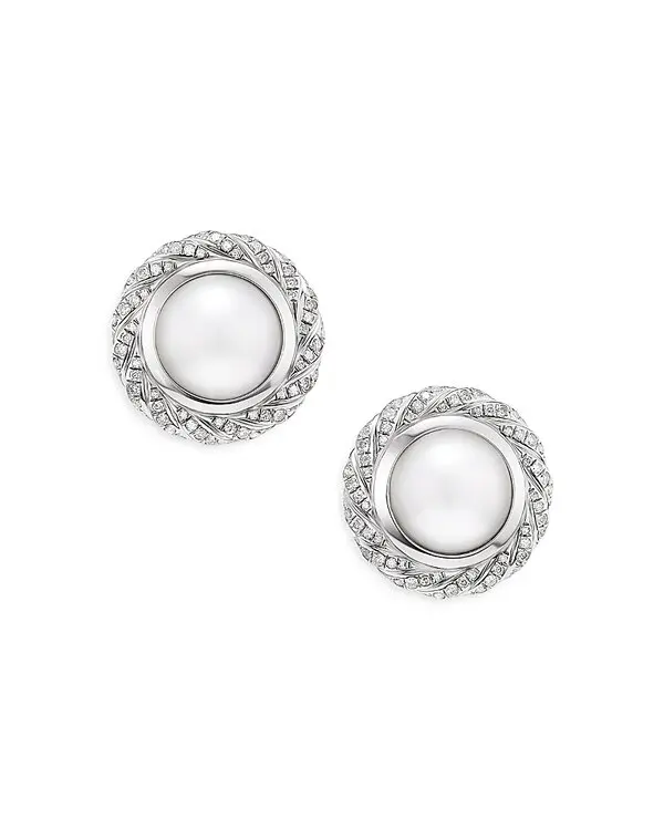 David Yurman Sterling Silver Pearl And Diamond Earrings - White/silver
