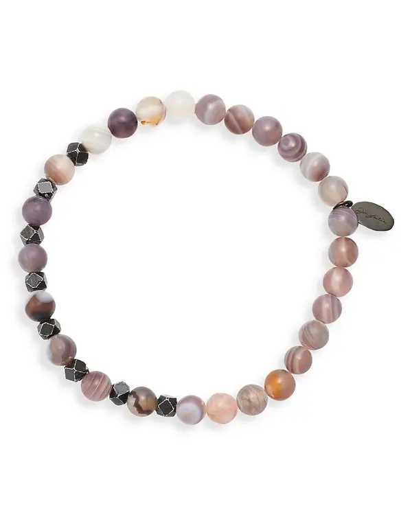JAN LESLIE Matte Boswana Agate And Burnished Silver Beaded Bracelet - Grey