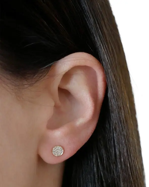 Ef Collection 14k Yellow Diamond Mini Disc Stud Earrings