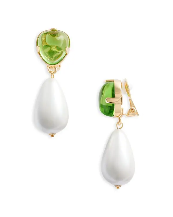 KENNETH JAY LANE Imitation Pearl Drop Earrings - Green/white