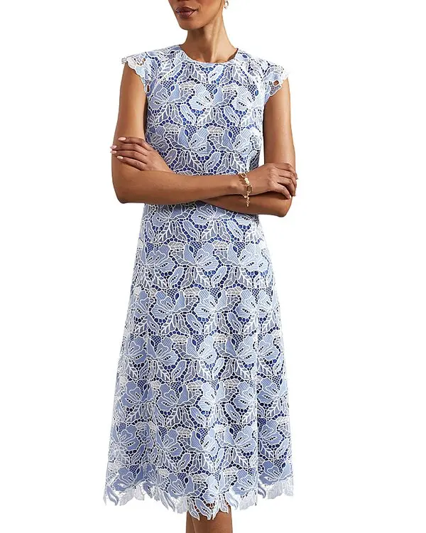 HOBBS LONDON Phoebe Lace Midi Dress - Blue Ivory