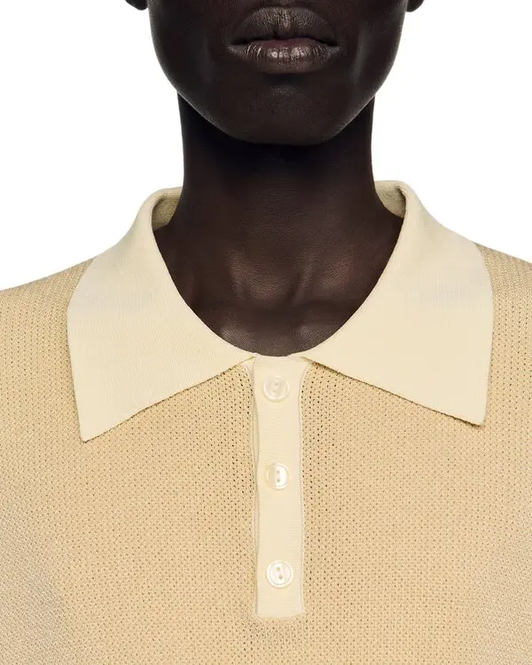 Sandro Two Tone Polo Shirt - Sand