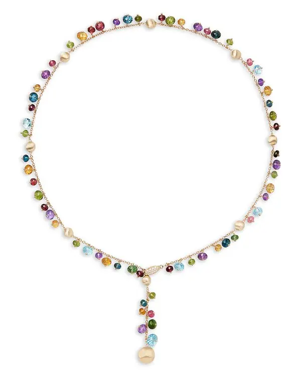 Marco Bicego 18k Yellow Gold Africa Gemstone Bead & Diamond Adjustable Lariat Necklace - Multi