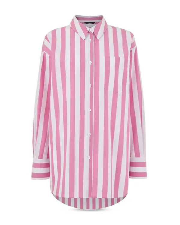 Whistles Cotton Striped Oversized Shirt - Pink/multi