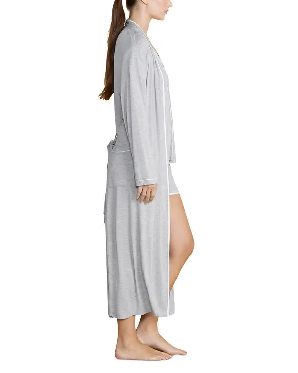 Barefoot Dreams Malibu Collection Soft Jersey Piped Robe - Heathered Gray/white