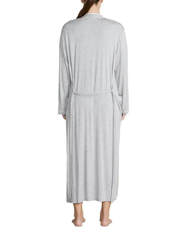 Barefoot Dreams Malibu Collection Soft Jersey Piped Robe - Heathered Gray/white