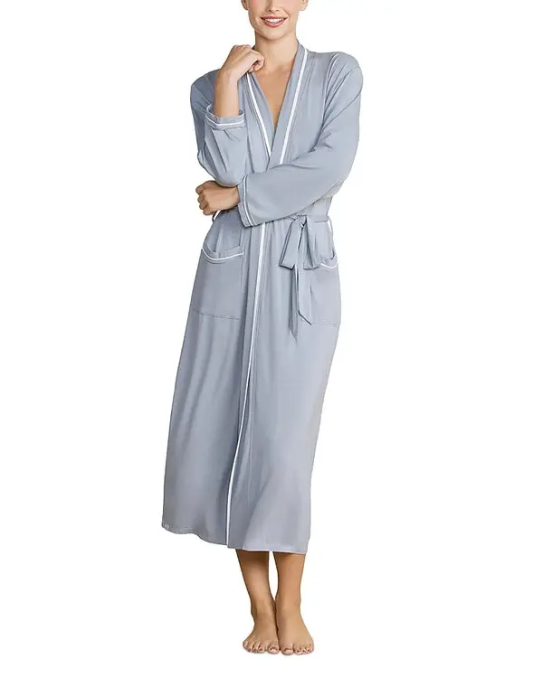 Barefoot Dreams Malibu Collection Soft Jersey Piped Robe - Moonbeam/white