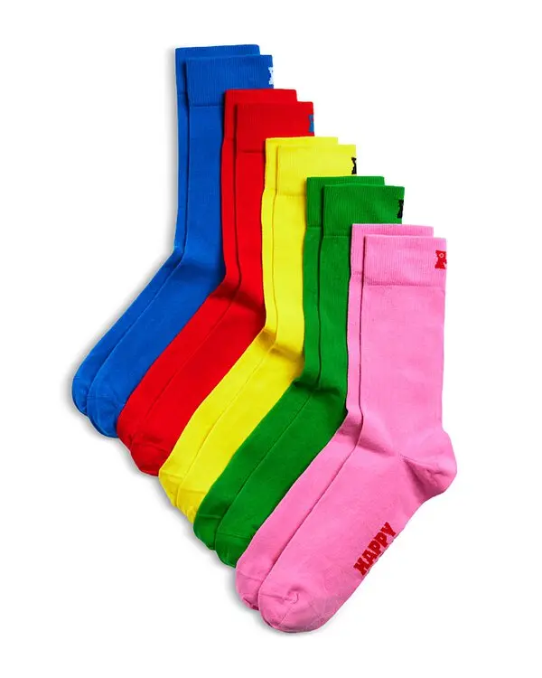 Happy Socks Assorted Solid Crew Socks 5 Pack - Blue