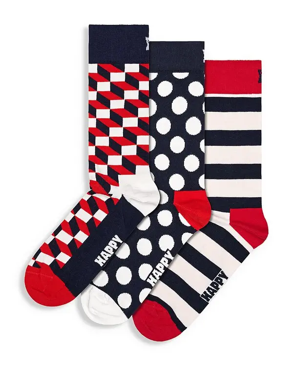 Happy Socks Classic Filled Optic Crew Socks Pack - Navy
