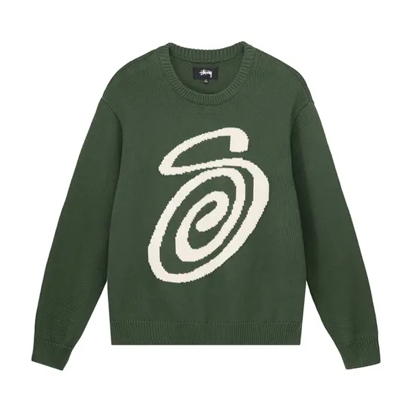 StüSsy Curly S Sweater - Green | Editorialist