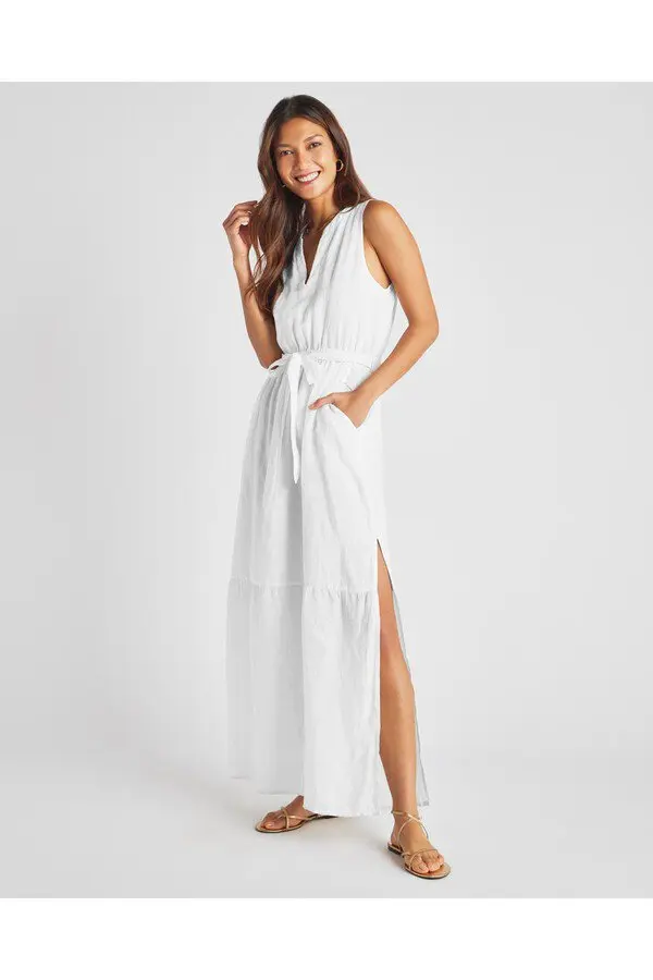 Splendid Stella Linen Maxi Dress In White - 79% Off | Editorialist