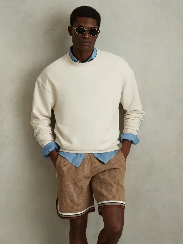 REISS Jack Knitted Elasticated Waist Shorts - Camel Multi
