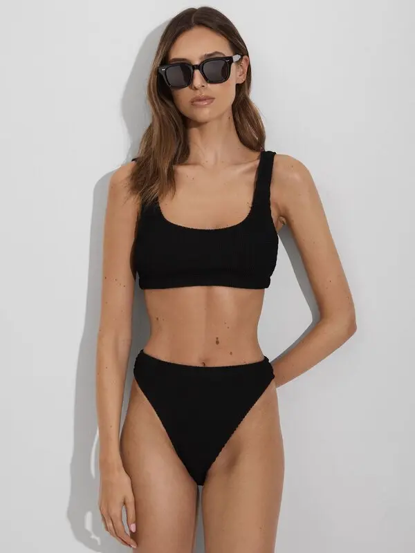 Good American Always Fits Textured Bikini Top - Black