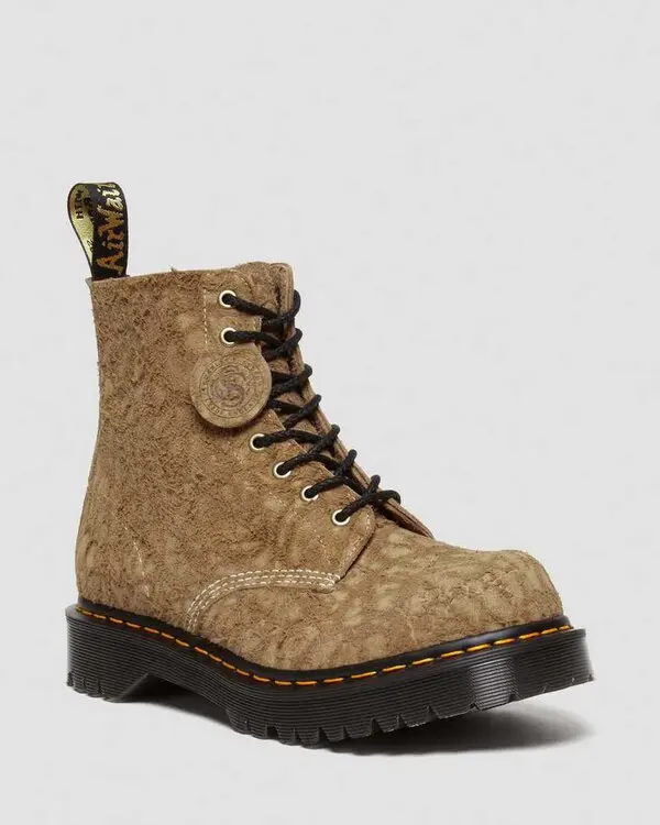Dr. Martens 1460 Made In England Heavy Emboss Hairy Suede Boots - Tan,brown